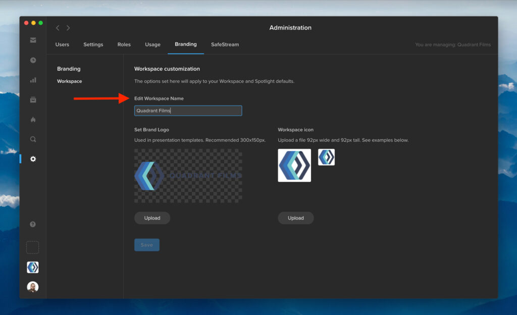 New options to edit your workspace name and user email addresses